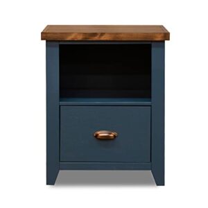 bridgevine home nantucket modern farmhouse 1-drawer file cabinet, 22 inches, fully assembled, poplar solid wood, blue denim and whiskey finish