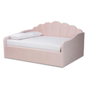 baxton studio timila modern and contemporary light pink velvet fabric upholstered queen size daybed