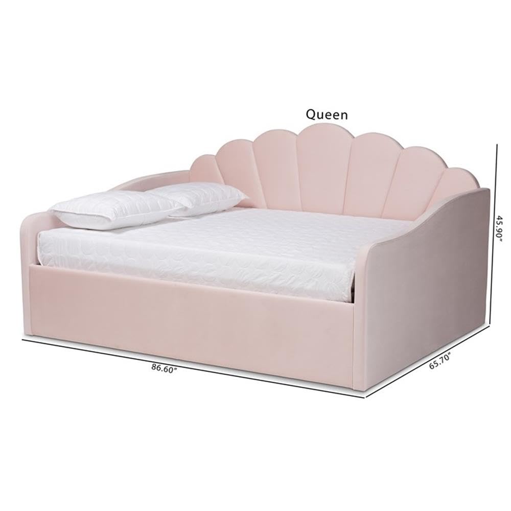 Baxton Studio Timila Modern and Contemporary Light Pink Velvet Fabric Upholstered Queen Size Daybed