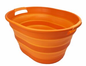 sammart 23l (6 gallons) collapsible plastic laundry basket - oval tub/basket - foldable storage container/organizer - portable washing tub - space saving laundry hamper (orange)