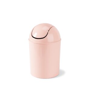 umbra 1.25-gallon mini waste can w/swing-top lid - small garbage bin for compact spaces under tables & counters, miniature trashcan, removable lid for kitchens bathrooms bedrooms dorms, pink