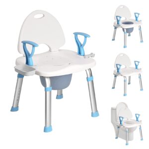 2 in 1 450lbs shower chair for inside shower bath seat with commode bath bench with back and arms bathroom shower seat for senior and disabled