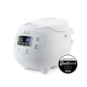 yum asia panda mini rice cooker with ninja ceramic bowl and advanced fuzzy logic (3.5 cup, 0.63 litre) 4 rice cooking functions, 4 multicooker functions, digital led display - 120v