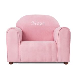 keet personalized toddler chair, customize with name, personalized kids chair, embroidered with name, kids armchair personalized, easy to coordinate, ages 2-5 years, kid sofa chair, microsuede pink