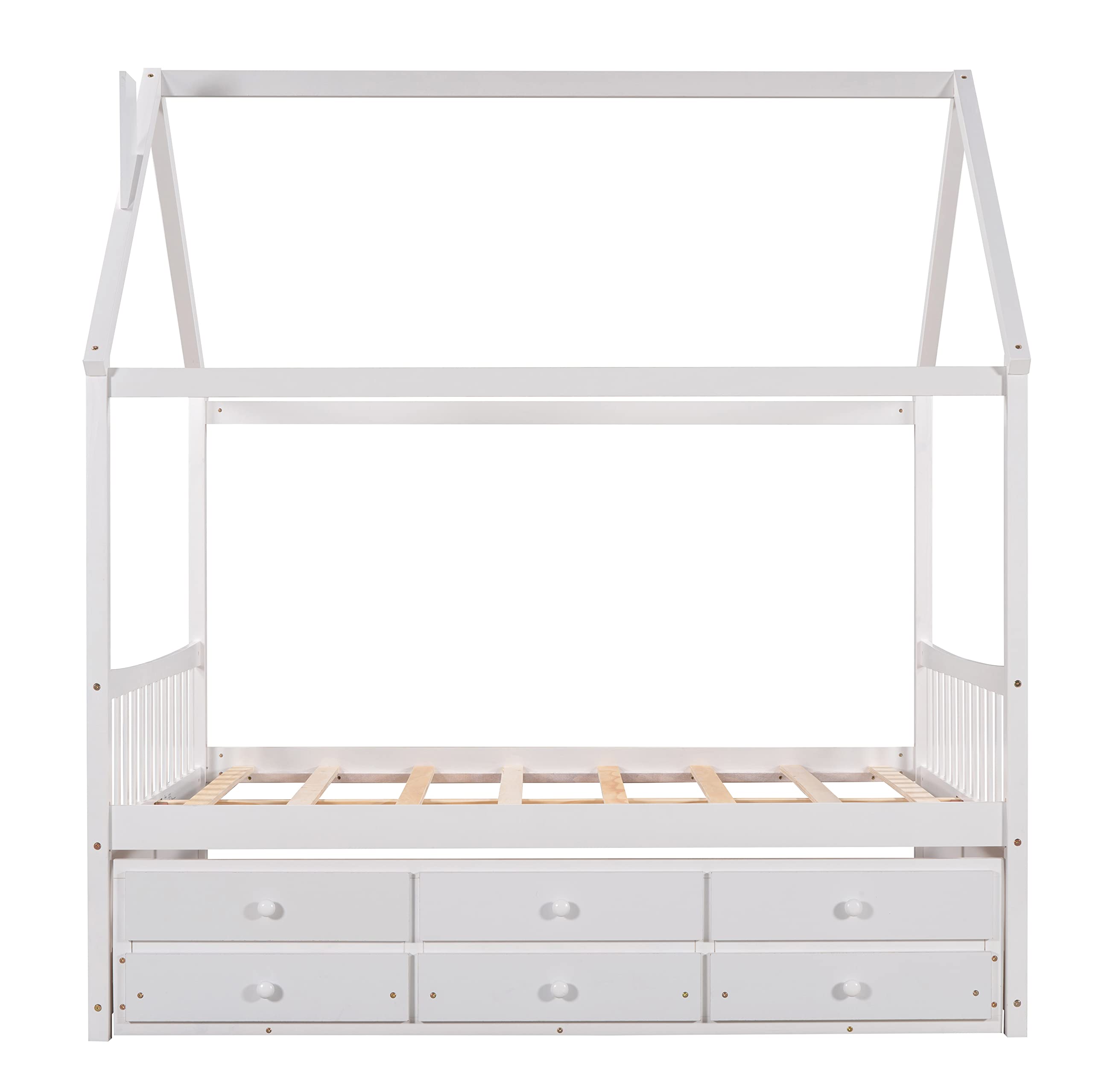 Harper & Bright Designs Full House Bed with Trundle and 3 Storage Drawers, Full Captain's Beds Wooden Storage Daybed Frame for Kids Teens Boys Girls (Full Size, White)