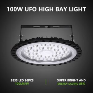 100W UFO LED High Bay Light, 10000 LM Factory Warehouse Industrial Lighting, 6000-6500K Shop Warehouse LED Lights, IP54 Waterproof, Commercial LED Bay Lighting for Garage Factory Workshop Gym（5 Pack）