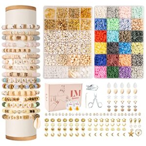 lynnmos clay beads 8000 pcs 2 boxes bracelet making kit - 24 colors polymer clay beads for bracelet making set - heishi disc beads for jewelry making kit with charms and gift pack for girls