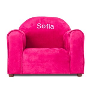 keet personalized toddler chair, customize with name, personalized kids chair, embroidered with name, kids armchair personalized, easy to coordinate, ages 2-5 years kid sofa chair, microsuede hot pink