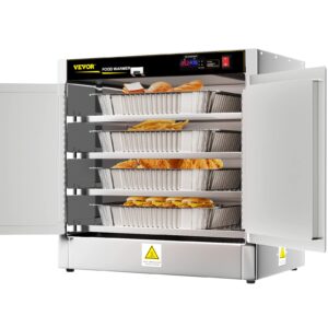 vevor hot box food warmer, 25"x15"x24" concession warmer with water tray, four disposable catering pans, countertop pizza, patty, pastry, empanada, concession hot food holding case, 110v