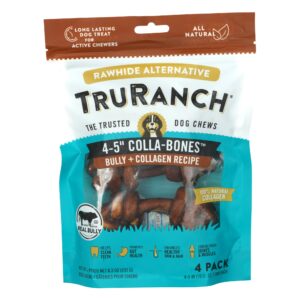 truranch 4-5" collagen bones, bully, healthy joint support dog treat, rawhide alternative, skin & coat health, 1 bag, 4 count