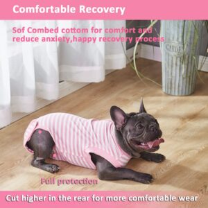 Wabdhally Dog Surgery Recovery Spay Suit,Surgical Suit for Medium Female Dogs,Soft Combed Cotton,Striped Pink Zipper Onesie M