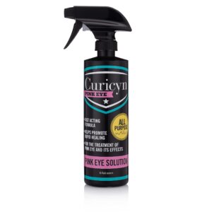 curicyn pink eye solution - 16oz, extra strength formula conjunctivitis eye drops for dogs, cats, livestock and horses – pain free, non-steroidal dog eye wash with purified anolyte -