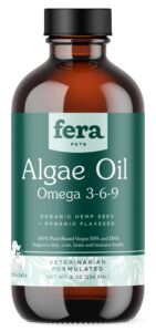 fera pet organics plant-based omega 3 supplement for dogs & cats – vet created - skin, coat & immunity – vegan omega 3 - epa, dha & ala – 8oz, 48 servings​