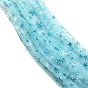 queenbox 100x150cm sparkle snowflake tulle sequins mesh fabric glitter snow flower net gauze for christmas wedding party, sky blue + blue star