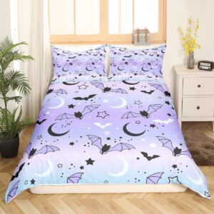 halloween comforter cover set rainbow bedding set for boys girls children bat moon star print bedding duvet cover set halloween theme purple gradient style room decor full size bedspread cover 3pcs