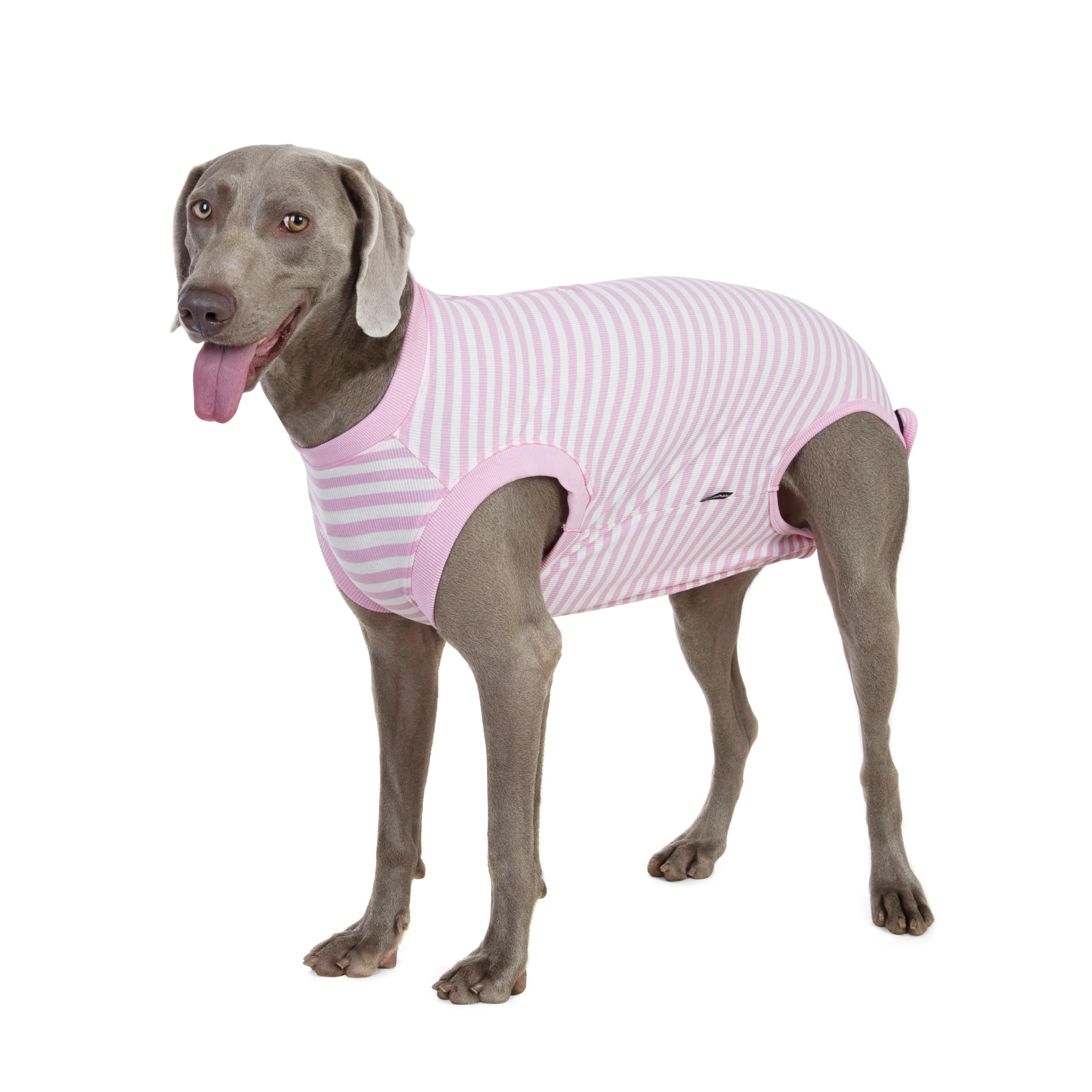 Wabdhally Dog Surgery Recovery Spay Suit,Surgical Suit for Medium Female Dogs,Soft Combed Cotton,Striped Pink Zipper Onesie M