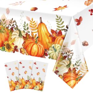 3 pieces fall autumn pumpkin thanksgiving party tablecloth decorations, plastic vintage pumpkins vines maple leaves fall harvest table cover for fall thanksgiving party supplies, 54 x 108 inch