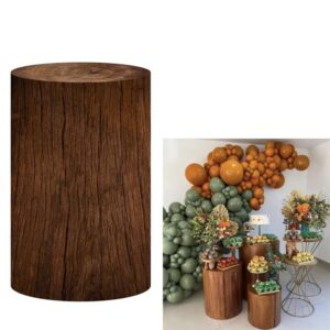 hisdh vintage wooden pedestal covers for birthday party decoration wood grainy texture plinth cover fabric cylinder cover wedding bridal shower baby shower baptism communion props dia40 h90 no1018