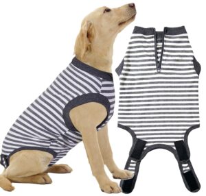 wabdhally dog surgery recovery suit,surgical suit for large female spay,soft combed cotton,grey striped zipper onesie 3xl