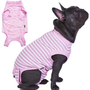 wabdhally dog surgery recovery spay suit,surgical suit for medium female dogs,soft combed cotton,striped pink zipper onesie m