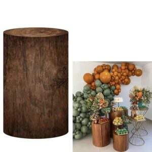 hisdh vintage wooden pedestal covers for jungle birthday party decoration wood grainy texture plinth cover printed fabric cylinder cover wedding bridal baby shower baptism christening props dia40 h90