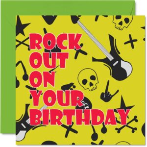 fun birthday cards for men women him her - rock out - punk birthday card for mom dad papa pops son daughter brother sister aunt uncle cousin grandma grandpa, 5.7 x 5.7 inch bday greeting cards