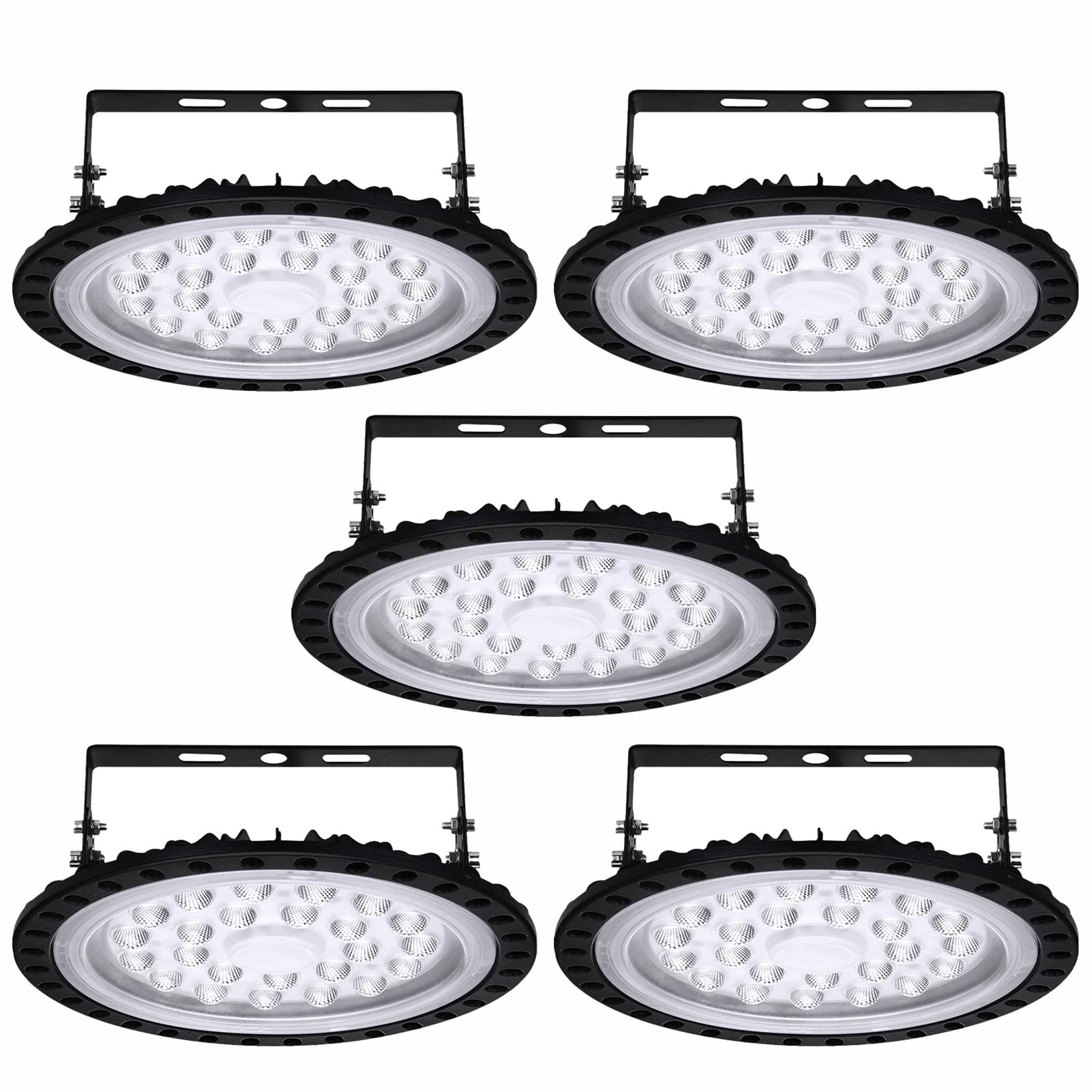 100W UFO LED High Bay Light, 10000 LM Factory Warehouse Industrial Lighting, 6000-6500K Shop Warehouse LED Lights, IP54 Waterproof, Commercial LED Bay Lighting for Garage Factory Workshop Gym（5 Pack）