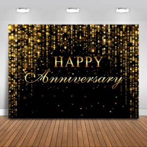 mocsicka black and gold happy anniversary backdrop gold glitter bokeh spot wedding anniversary bridal shower party decorations cheers to wedding miss to mrs photography background (gold, 7x5ft)