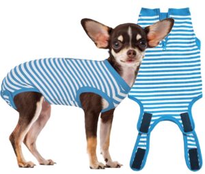 wabdhally dog surgery recovery suit,surgical suit for medium female spay,soft combed cotton,blue striped zipper onesie m