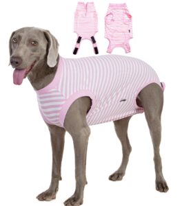 wabdhally dog surgery recovery suit for female spay,surgical suit for large female dogs,soft combed cotton,striped pink zipper onesie xl