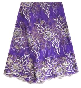 sanvera17 african lace net fabrics nigerian embroidered sparkling stone french fabric for party dress (purple) 5 yards 269-6