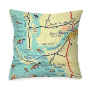 cape coral vintage map outdoor throw pillow covers usa state map accent waterproof cushion cover abstract outdoor waterproof decorative pillow cover for patio furniture garden 18x18in