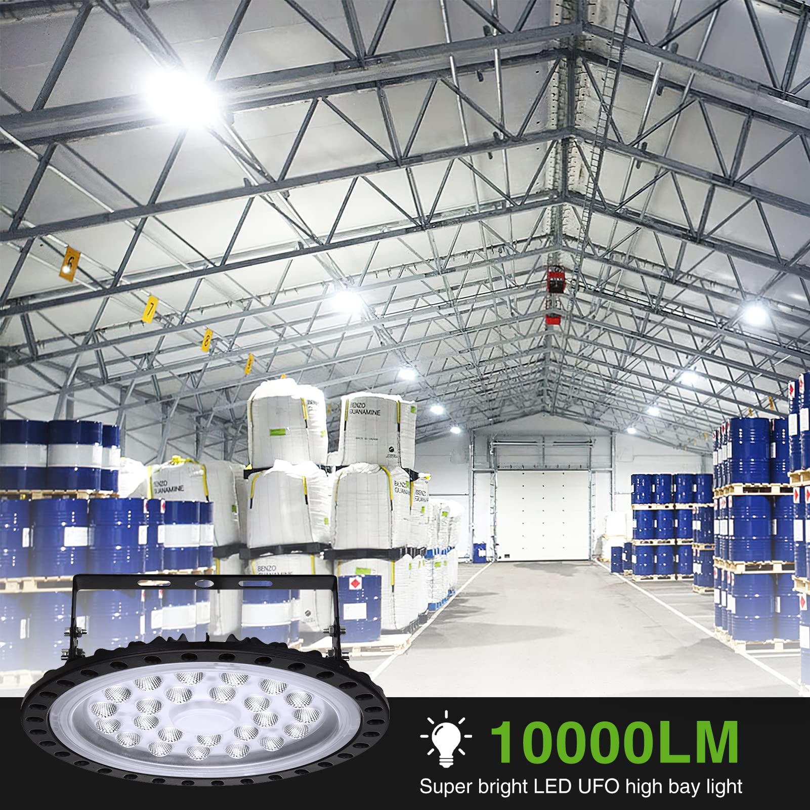 100W UFO LED High Bay Light, 10000 LM Factory Warehouse Industrial Lighting, 6000-6500K Shop Warehouse LED Lights, IP54 Waterproof, Commercial LED Bay Lighting for Garage Factory Workshop Gym（5 Pack）