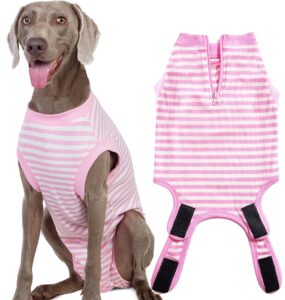 wabdhally dog surgery recovery suit for female spay,surgical suit for large female dogs labrador,soft combed cotton,striped pink onesie xxxl