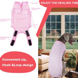 Wabdhally Dog Surgery Recovery Spay Suit,Surgical Suit for Medium Female Dogs,Soft Combed Cotton,Striped Pink Zipper Onesie M