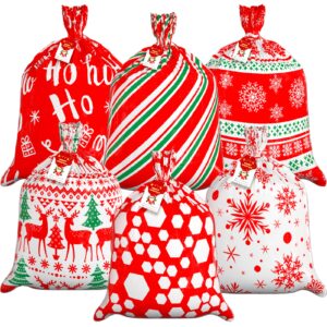 large christmas gift bag for christmas presents- 6pcs jumbo plastic christmas red and white gift bags with gift tags and ribbon for christmas big gift wrapping holiday goody bag party favor supplies