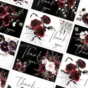 anydesign 30 pack floral thank you greeting cards watercolor halloween flower bat invitation cards spooky thank you blank note cards for halloween party invitation wedding bridal shower, 4 x 6 inch