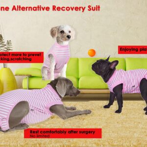 Wabdhally Dog Surgery Recovery Spay Suit,Surgical Suit for Medium Female Dogs,Soft Combed Cotton,Striped Pink Zipper Onesie M