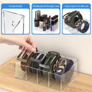 KDSKSC Belt Organizer, Acrylic Belt Storage Holder for The Closet and Drawer, 5 Compartments Belt Container Clear Display Case for Tie and Bow Tie