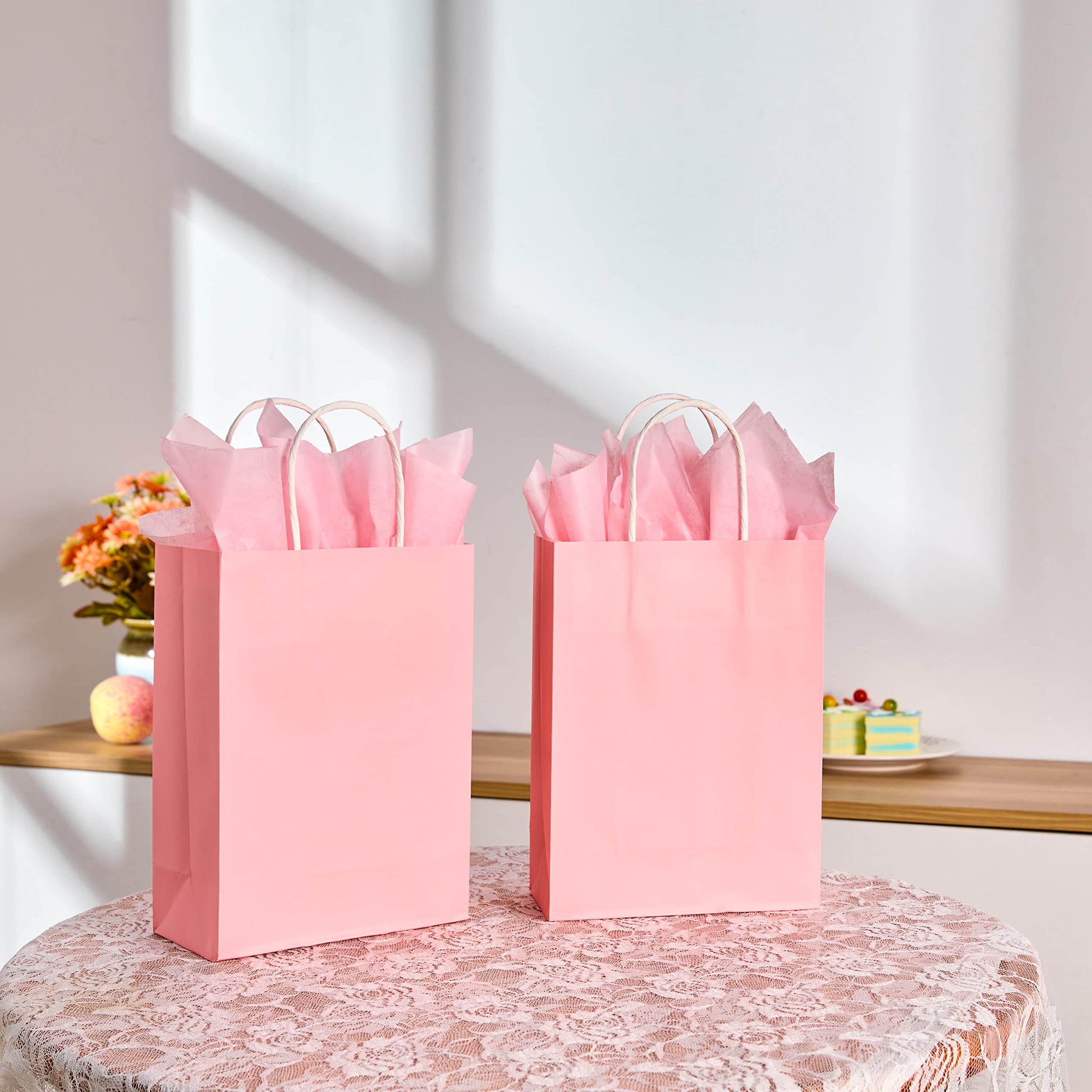 SUNCOLOR 24 Pack Small Party Favor Bags Goodie Bags for Birthday Party Gift Bags With Handle (Pink)