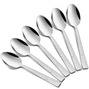 hammered 12-pieces teaspoons, haware stainless steel 6.7 small spoons, classic elegant design, mirror polished, dishwasher safe