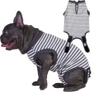 wabdhally dog surgery recovery suit,surgical suit for medium female spay,soft combed cotton,grey striped zipper onesie m