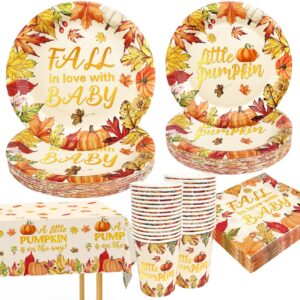 little pumpkin baby shower decorations set serves 30, little pumpkin baby shower plates and napkins for fall theme baby shower birthday party supplies