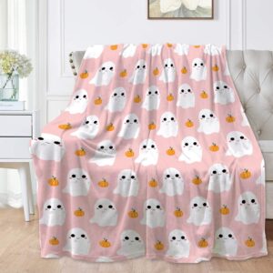 cute ghost pumpkin pink blanket halloween lightweight throw blanket for women men soft cozy fleece couch living room bed blanket for kids girls boys—all season x-small 40x30in (toddler) pet