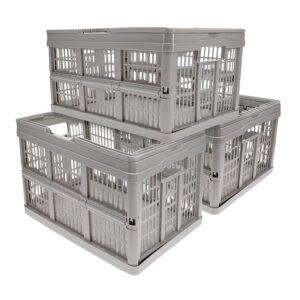 home+solutions 3 piece collapsible basket set - grey plastic containers for multipurpose storage