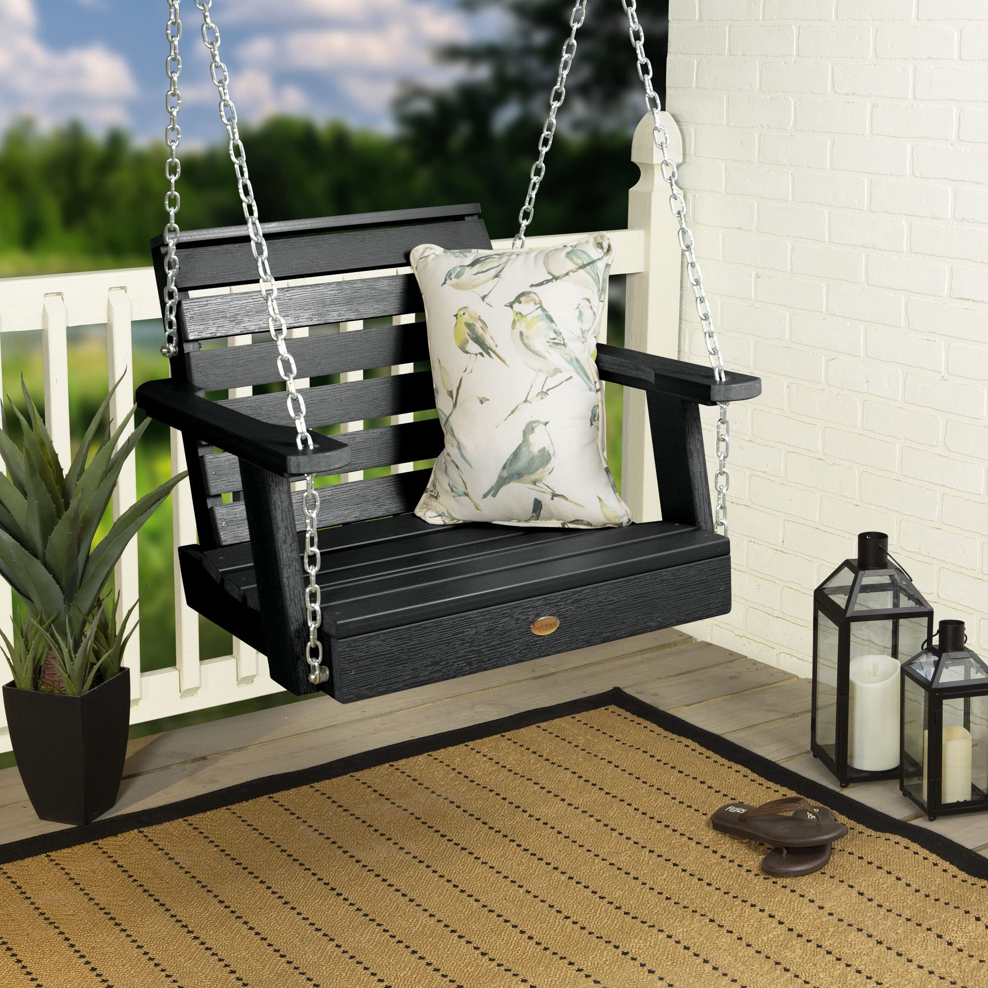 highwood AD-PORW3-BKE Weatherly Single Seat Porch Swing, Black