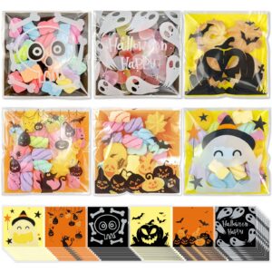 bnsikun halloween cellophane cookie bags, 250 pcs self adhesive clear cookie treat bags for halloween party favor and gift packing(6 style)