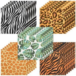 100 pieces jungle safari animal print party disposable napkins animal print paper napkins safari napkins jungle safari themed party napkins for baby shower party birthday party, 5 styles