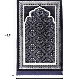 Modefa Turkish Islamic Prayer Rug - Soft Velvet Janamaz Praying Carpet - Comfortable Muslim Praying Mat for Men & Women - Ramadan or Eid Gift - with Kufi Prayer Cap - Elegant Swirl (Dark Blue)