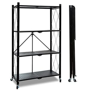 citylife 4-tier storage shelves with wheels foldable shelving unit heavy duty garage metal storage rack kitchen shelf for storage